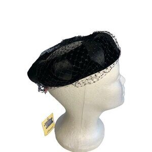 Accessories | Vintage Peggy Black Velvet With Netting Hat 22 Inch ...